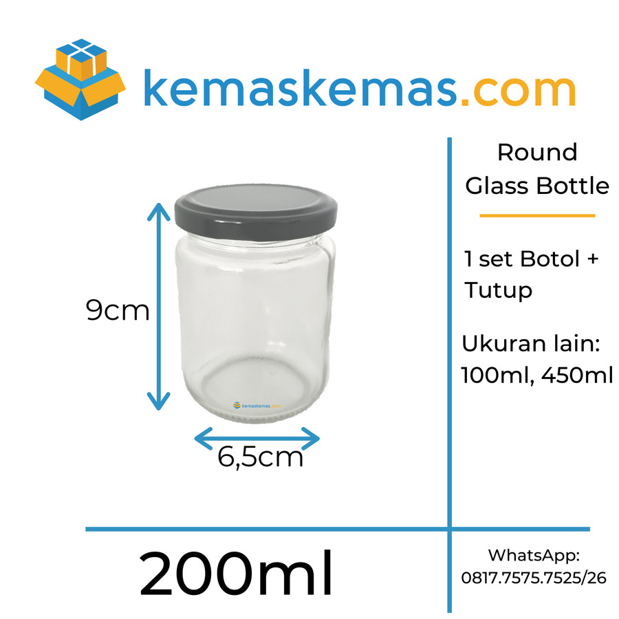 150ml Botol Kaca Round Jar Kaca Bulat Jar Saffron + Tutup - KEMASKEMAS.COM